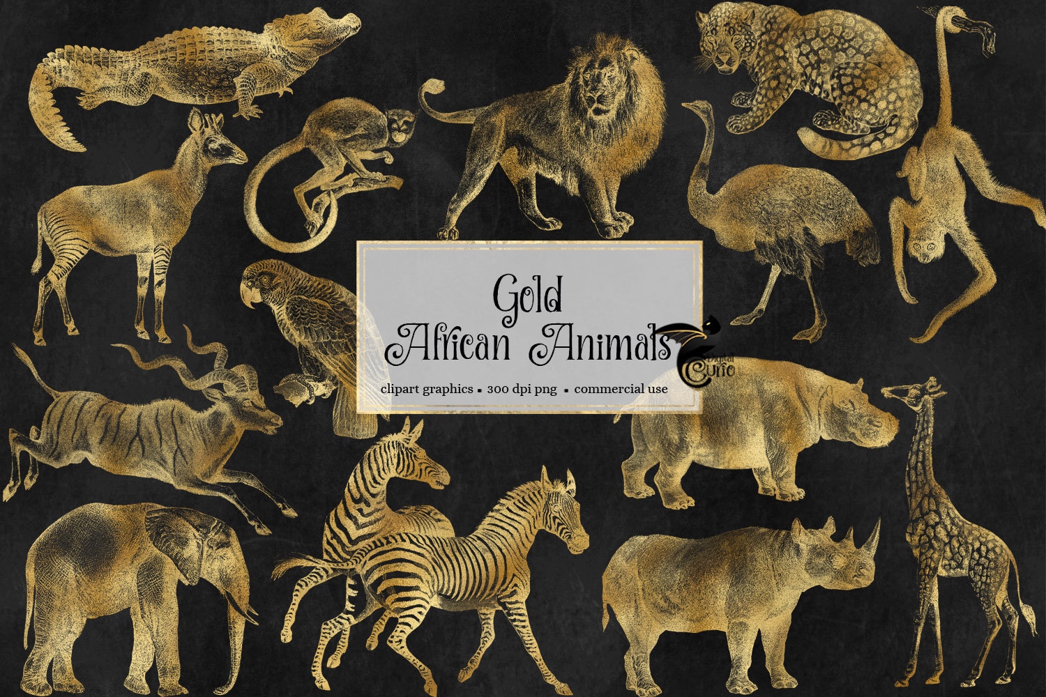 Vintage Gold African Animals Clipart Antique Safari - Etsy