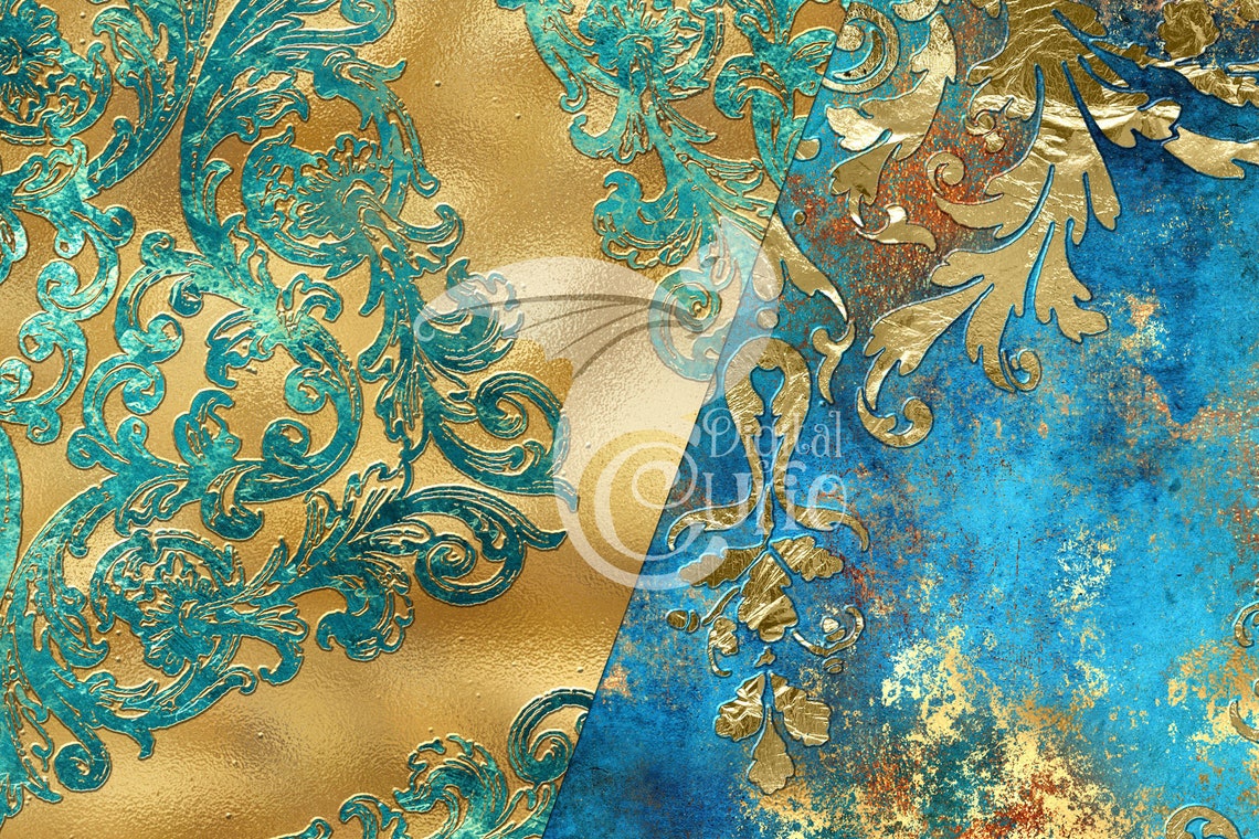 Patina Gold Digital Paper Gold Foil Patina Texture - Etsy