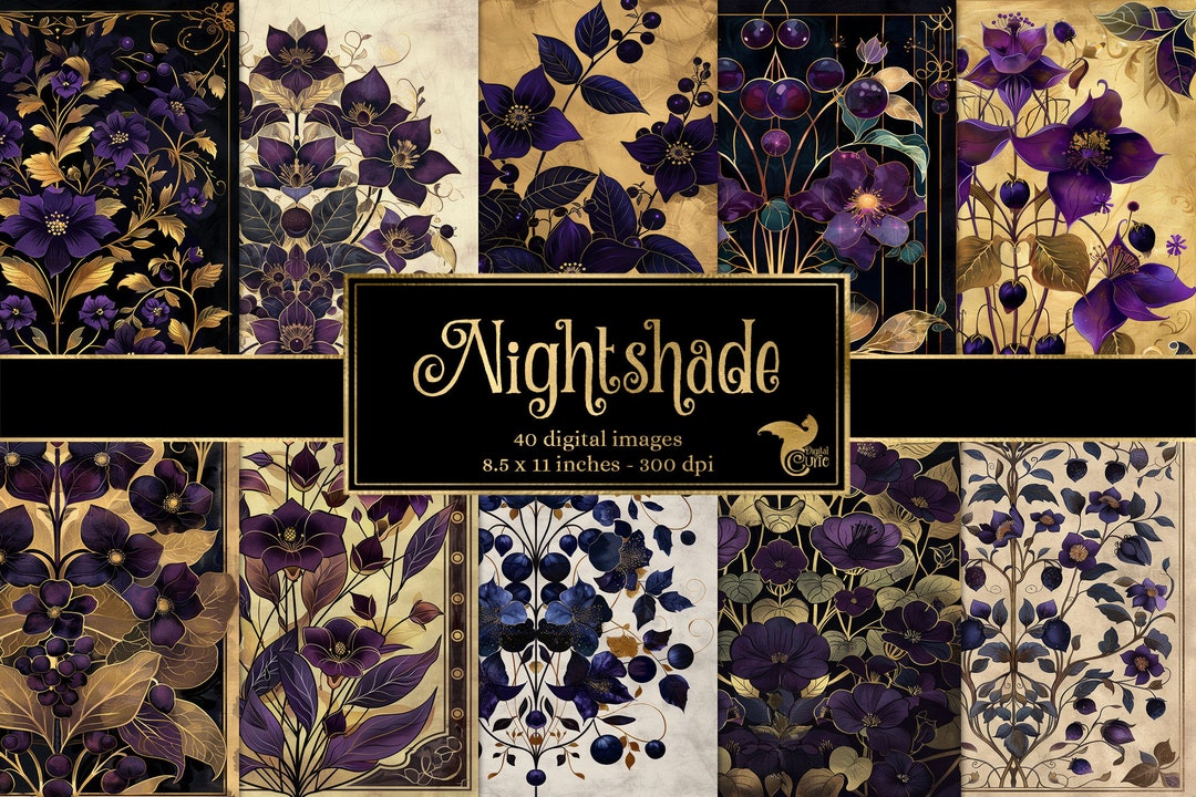 Nightshade Journal Paper, Notebook Digital Paper Art Nouveau Gothic ...