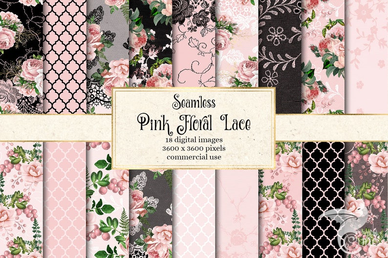 Pink Floral Lace Digital Paper, Seamless Flower Patterns (digital ...