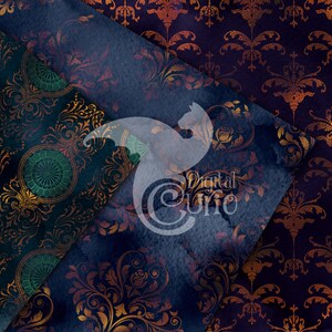 Watercolor Copper Damask Digital Paper - Seamless Patina Shimmer ...