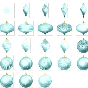 Aqua Christmas Ornaments Clipart, Glitter Baubles, PNG (digital ...