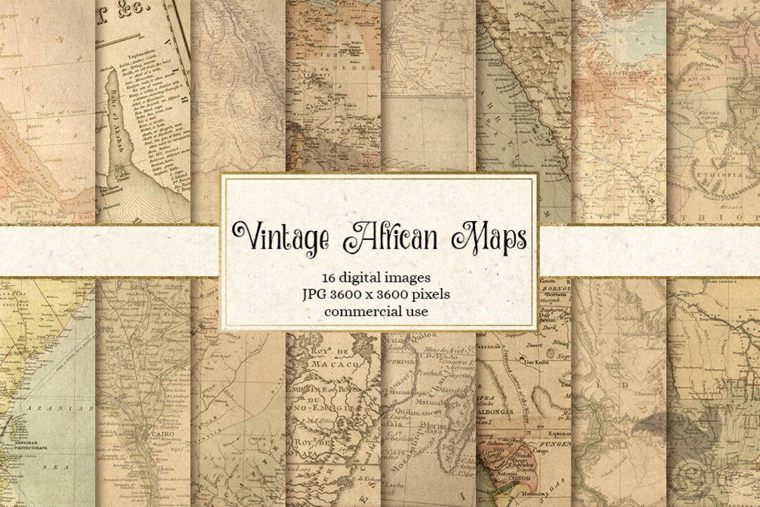 Vintage African Maps Digital Paper, Printable Scrapbook Paper, Antique ...