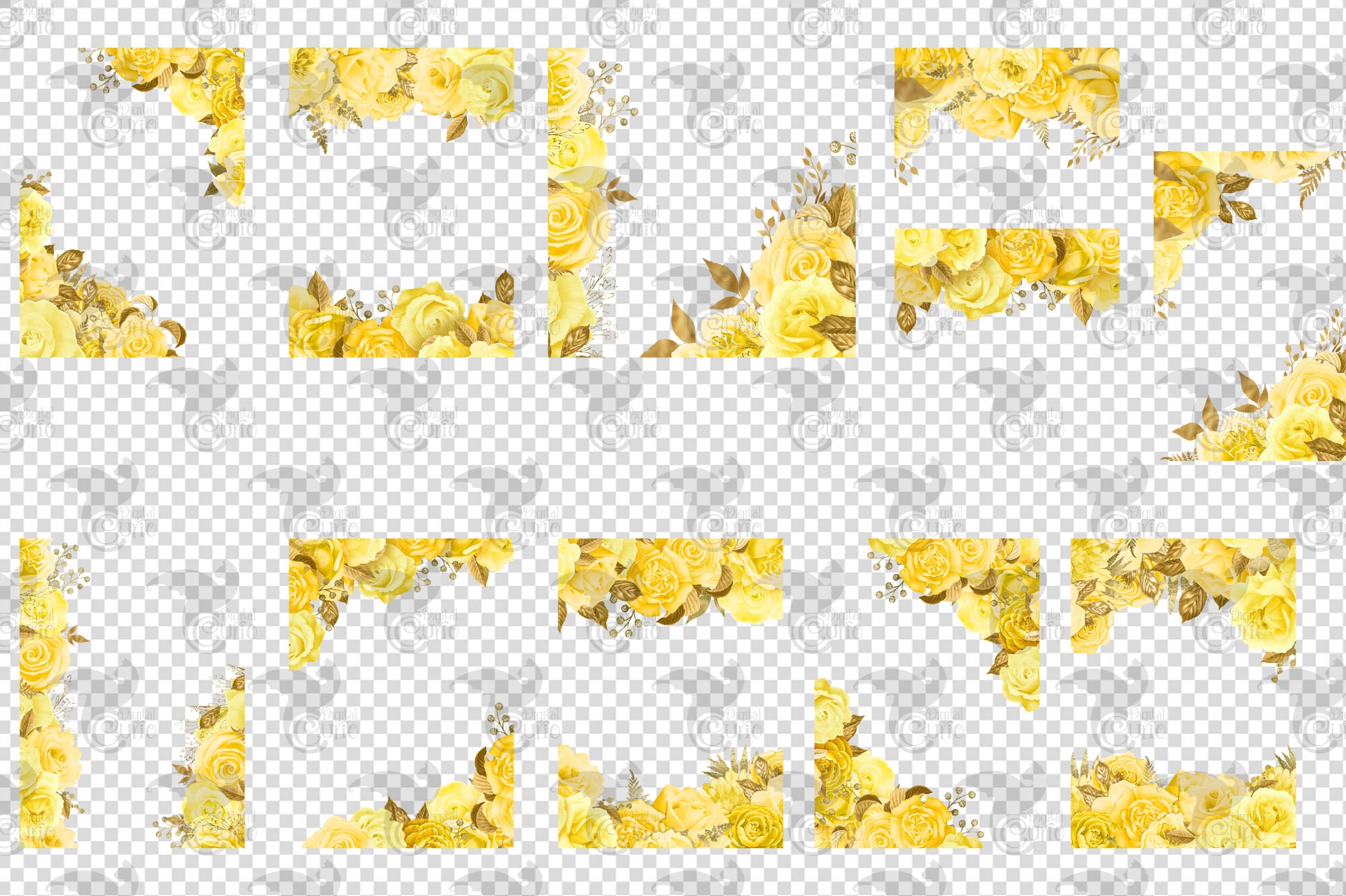 5x7 Yellow and Gold Floral Overlays for Invitations Planners - Etsy