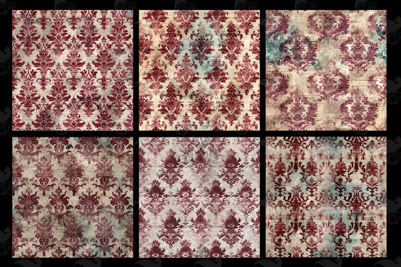 Burgundy Damask Newsprint, Vintage Digital Paper (digital Download) - Etsy