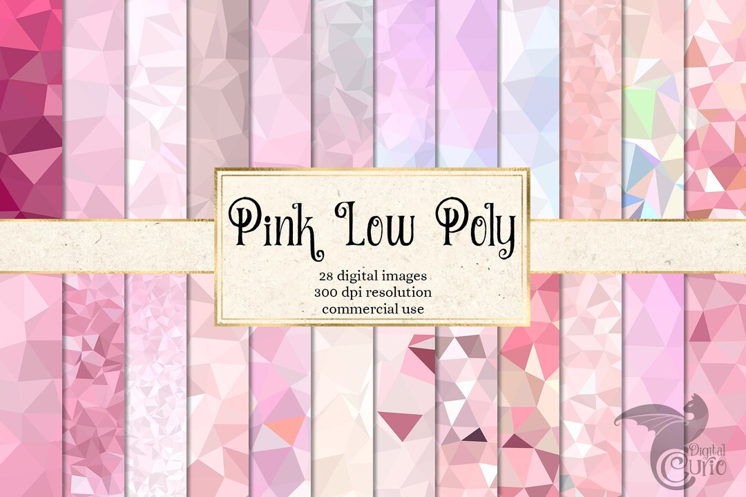 Pink Low Poly Digital Paper, Printable Geometric Triangle Backgrounds ...