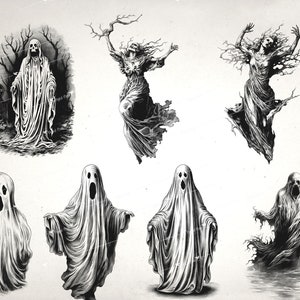 Vintage Ghosts Clipart, Antique Spirits and Undead Halloween Clip Art ...