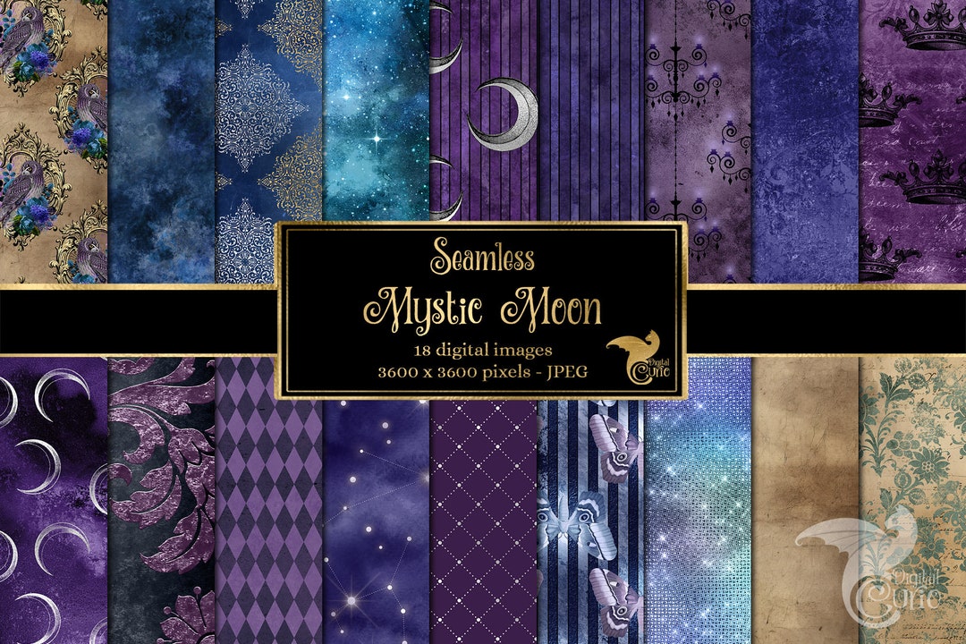 Mystic Moon Digital Paper, Vintage Fantasy Textures (seamless JPG ...