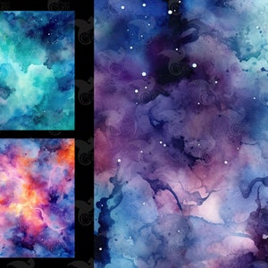 Watercolor Abstract Galaxy Digital Paper - Watercolor Printable Instant ...