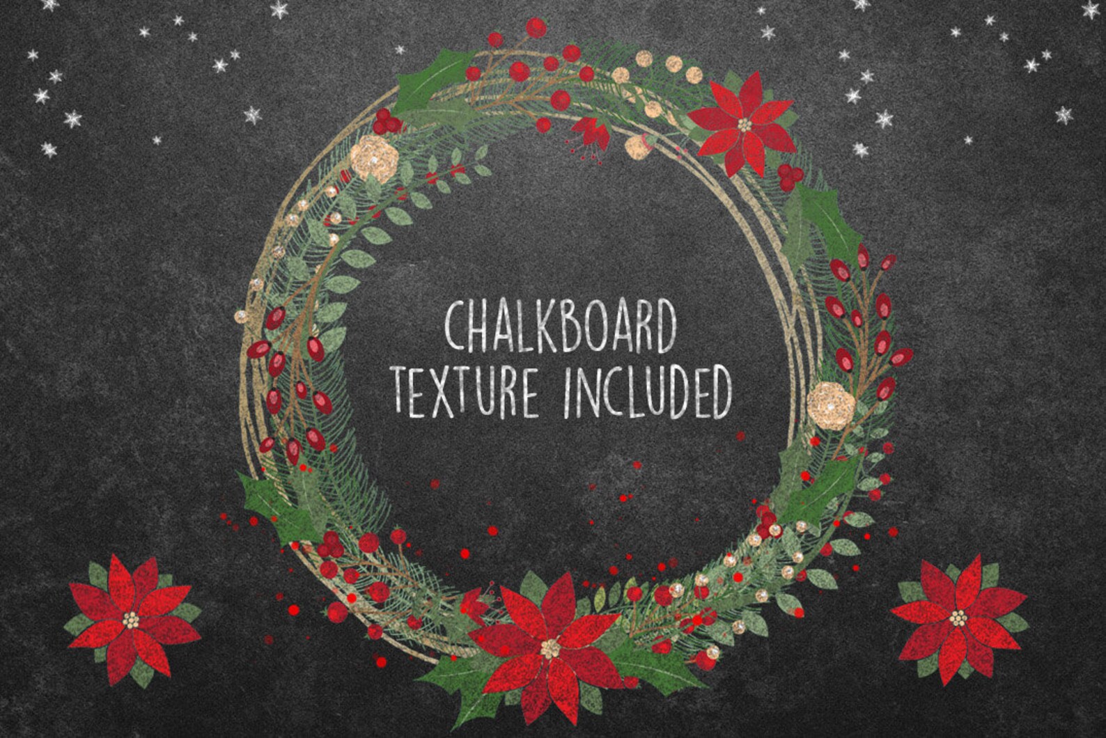 Chalkboard Christmas Botanical Clipart Christmas Wreath - Etsy