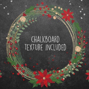 Chalkboard Christmas Botanical Clipart, Christmas Wreath Holiday Floral ...