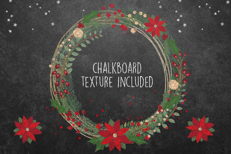Chalkboard Christmas Botanical Clipart Christmas Wreath - Etsy