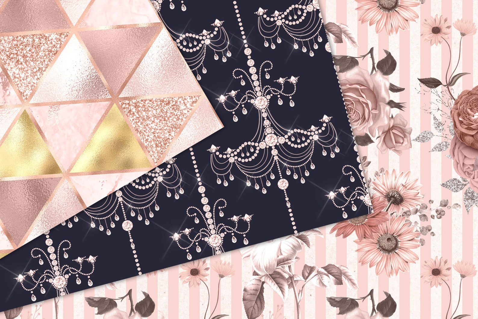 Delicate Blush Digital Paper Seamless Blush Pink and Navy | Etsy