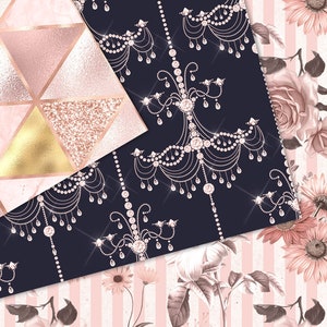 Delicate Blush Digital Paper, Seamless Blush Pink and Navy Blue ...