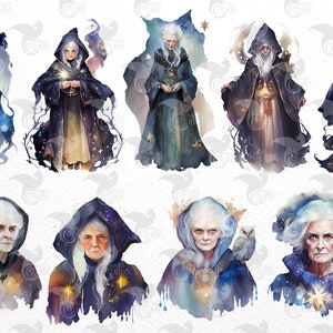 Watercolor Celestial Witches Clipart - Magic Fantasy Watercolor PNG ...