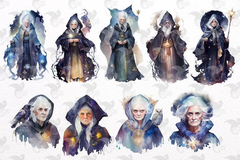Watercolor Celestial Witches Clipart Magic Fantasy - Etsy