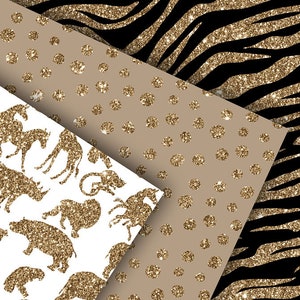 Gold Glitter Safari Digital Paper Seamless Patterns and Backgrounds ...