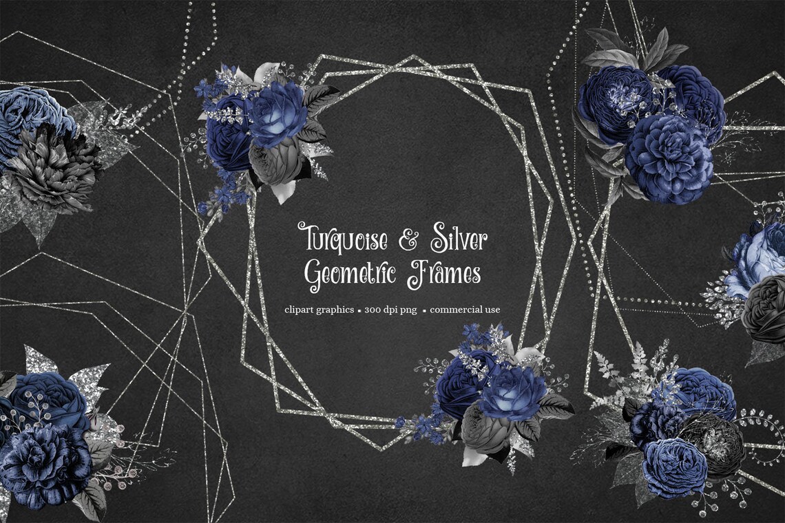 Navy and Silver Geometric Frames Clipart Silver Glitter | Etsy