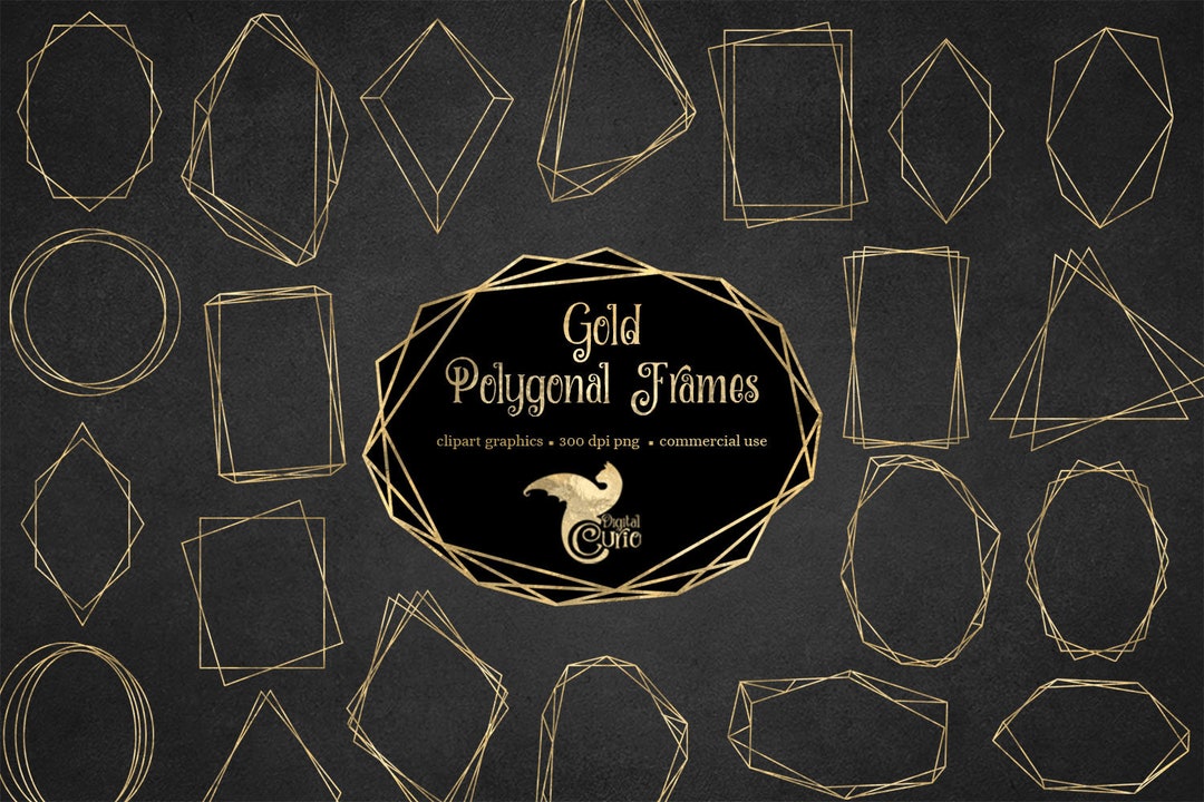 Gold Polygonal Frames Clipart, Geometric Gold Frame Clip Art Graphics ...