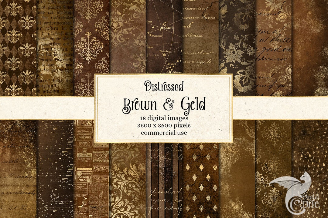 Distressed Brown Gold Digital Paper, Vintage Damask (instant Download ...