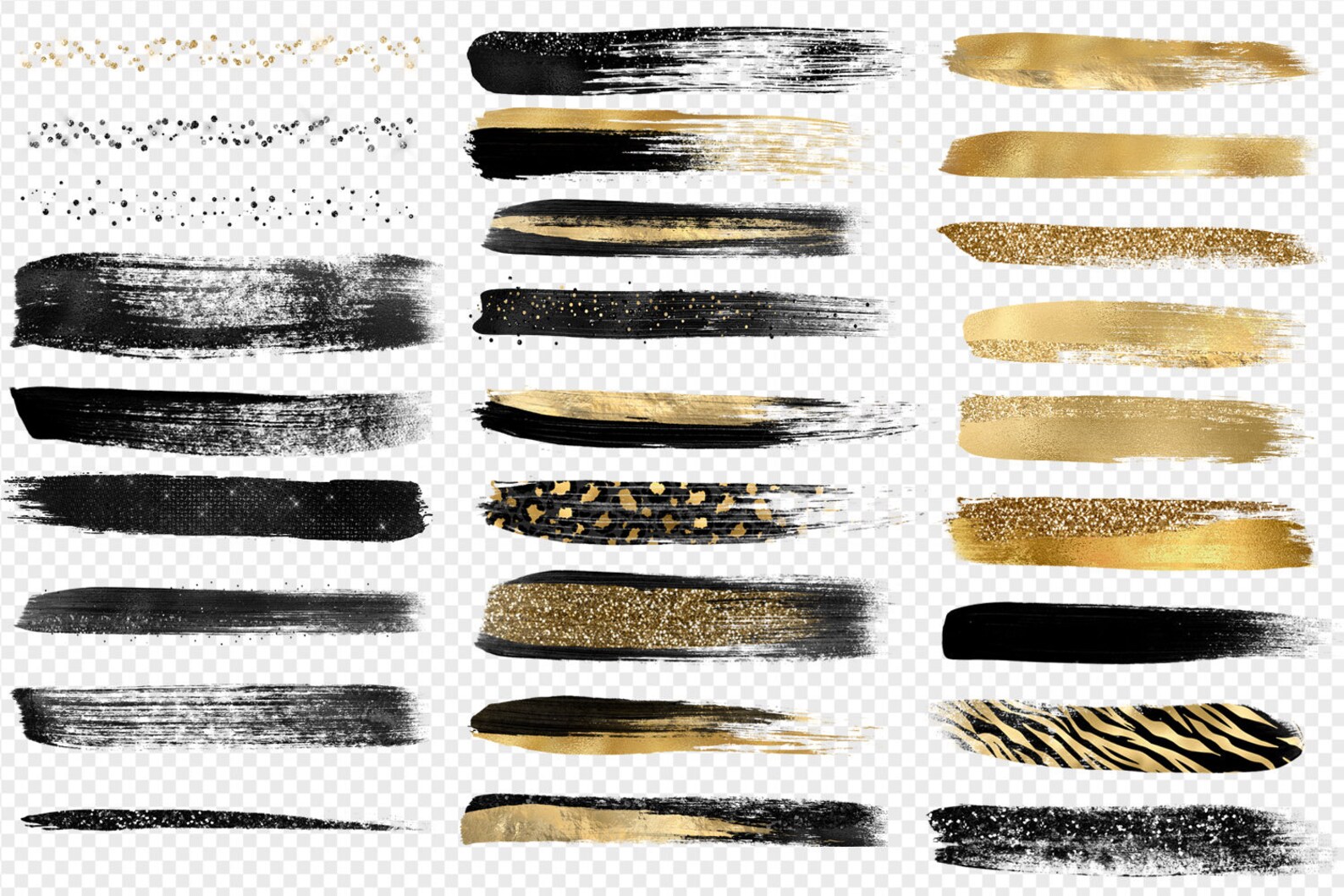 Black and Gold Brush Strokes Clipart With Black Glitter and | Etsy