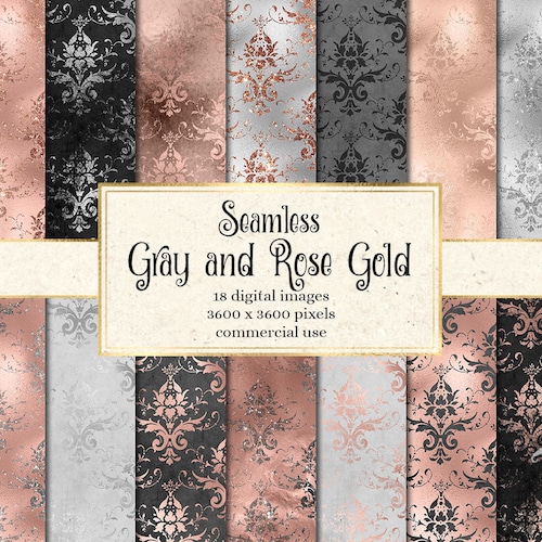 Gray and Rose Gold Damask Digital Paper Seamless Silver - Etsy
