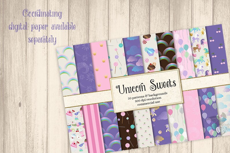 Unicorn Sweets Clipart, Birthday Party Graphics (PNG, Vector) - Etsy