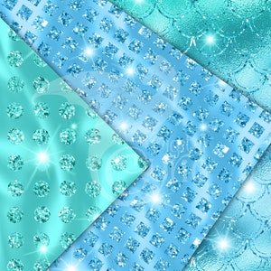 Lagoon Blue Digital Paper, Mermaid Glitter Texture Backgrounds ...