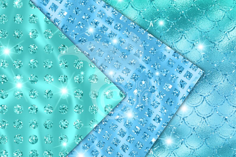Lagoon Blue Digital Paper, Mermaid Glitter Texture Backgrounds ...