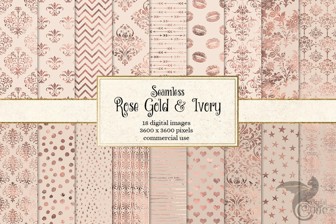 Rose Gold and Ivory Digital Paper, Beige Seamless Rose Gold Patterns ...