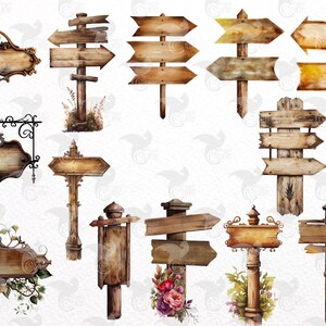 Watercolor Wooden Signs Clipart - Rustic Wood Sign Posts in PNG Format ...