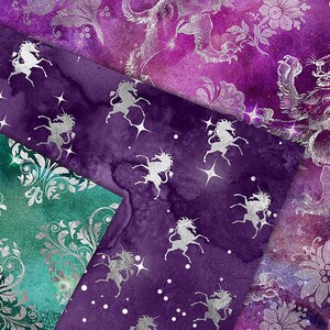 Galaxy and Silver Digital Paper, Seamless Silver Foil Patterns, Galaxy ...