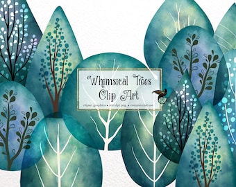 Watercolor Forest Trees Clipart - Etsy