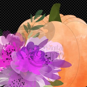 Purple Floral Pumpkins Clip Art - Watercolor Pumpkin Illustrations in ...
