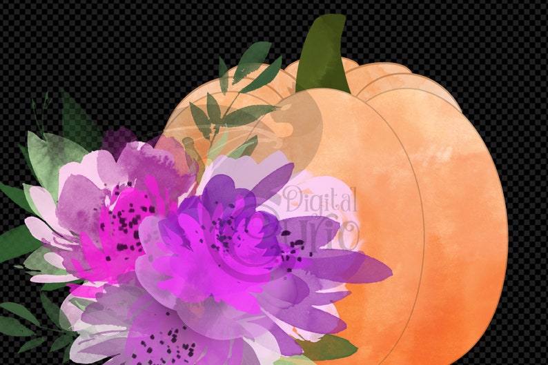 Purple Floral Pumpkins Clip Art Watercolor Pumpkin - Etsy