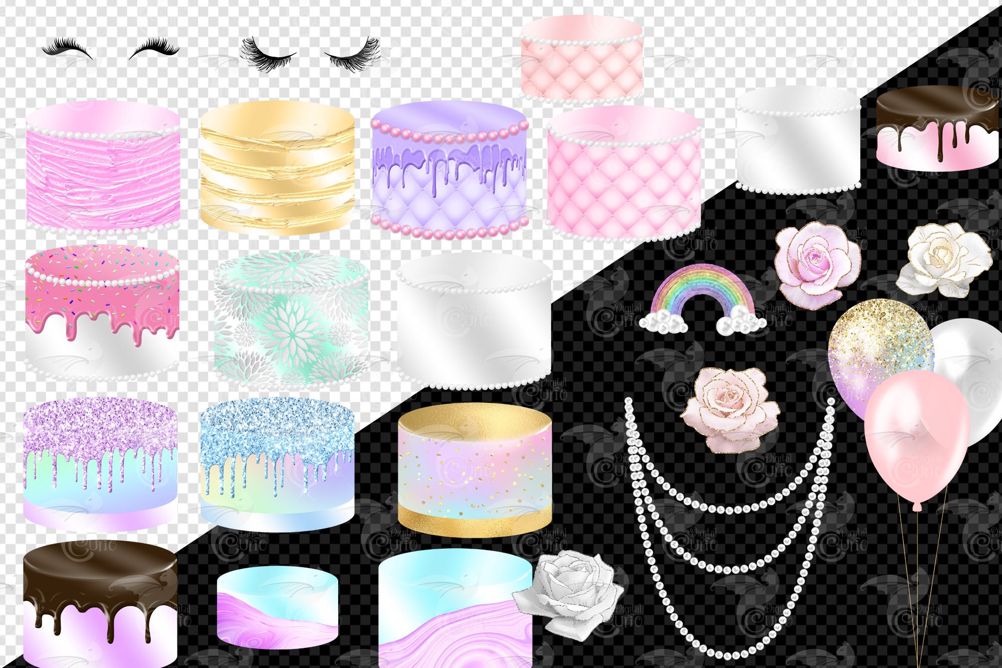 Unicorn Cakes Clipart Magical Rainbow Pastel and Gold Foil - Etsy