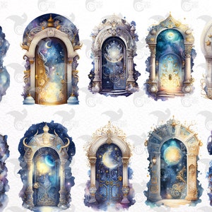 Watercolor Celestial Doors Clipart – Fantasy Magic PNG (digital ...
