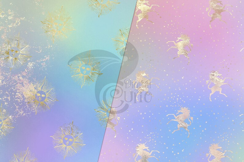 Unicorn Pastel Digital Paper Seamless Rainbow and Gold - Etsy