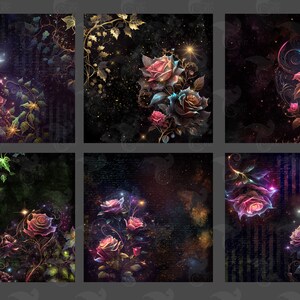 Rose Spells Digital Paper - Dark Galaxy Magic Floral Grunge Textures ...
