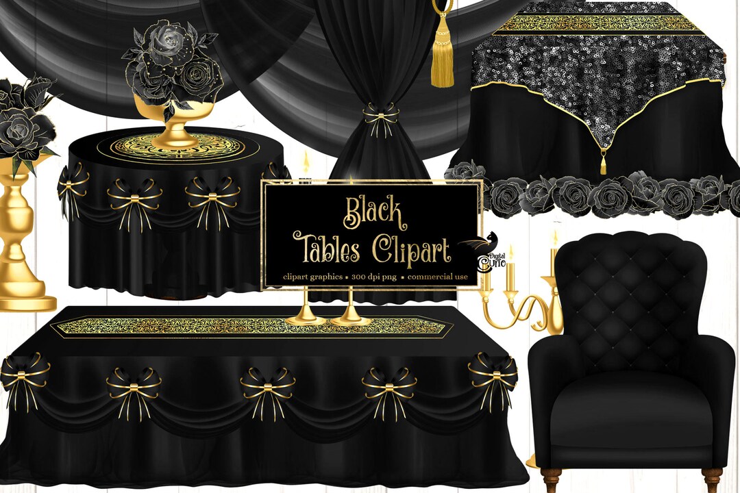 Black and Gold Tables Clipart - Digital Wedding Banquet Scene Creator ...