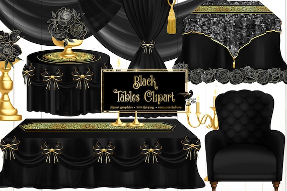 Black and Gold Tables Clipart Digital Wedding Banquet Scene - Etsy ...