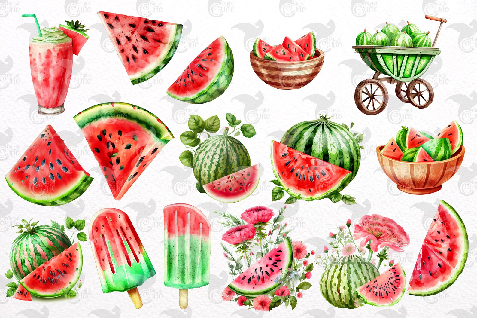 Watercolor Watermelons Clipart Digital Png Summer Fruit Graphics for ...