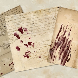 Bloody Letters Digital Paper, Vintage Antique Handwriting With Blood ...