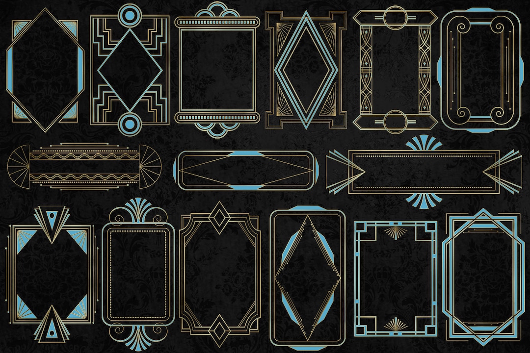 Blue and Gold Art Deco Frames Clipart - Vintage Retro Frame PNG Clip ...