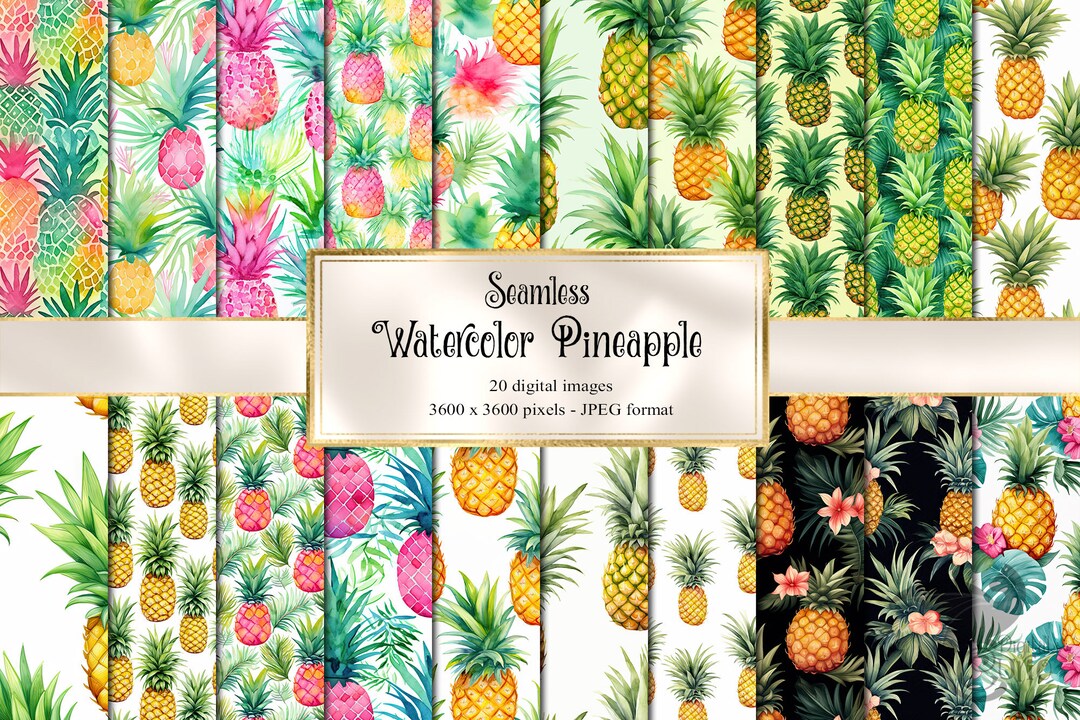 Watercolor Pineapple Digital Paper, Seamless Tropical Printable ...