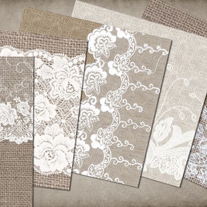 Burlap and Lace Digital Paper Pack, Rustic Wedding Textures (digital ...