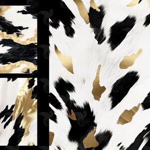 Black and Gold Cowhide Digital Paper, Seamless Leather Textures Digital ...