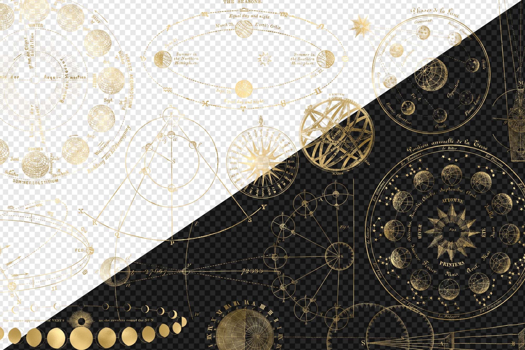 Gold Astronomy Overlays Digital Png Clipart Overlays Vintage - Etsy
