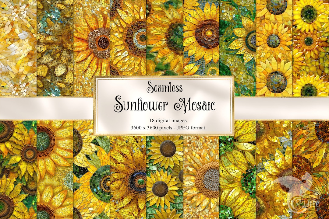 Sunflower Mosaic Digital Paper, Seamless Printable Texture (digital ...