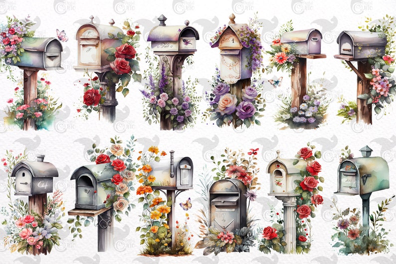 Watercolor Mailboxes Clipart Cute Rustic Floral Post Boxes - Etsy UK